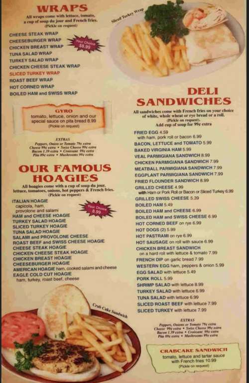 Eagle Diner menu in Pine Hill, New Jersey, USA