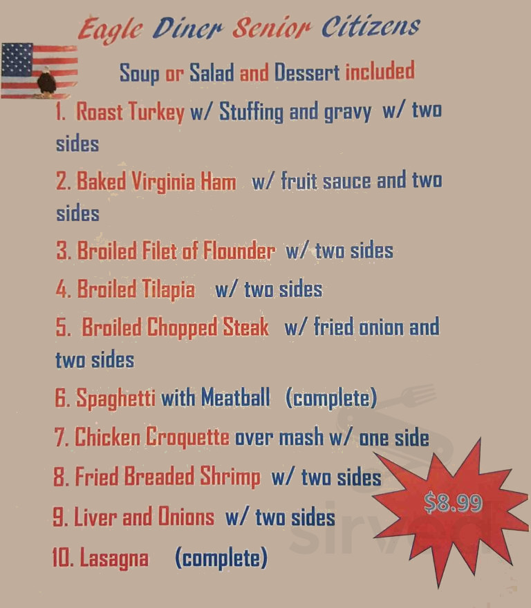 Menu for Eagle Diner in Pine Hill, NJ | Sirved