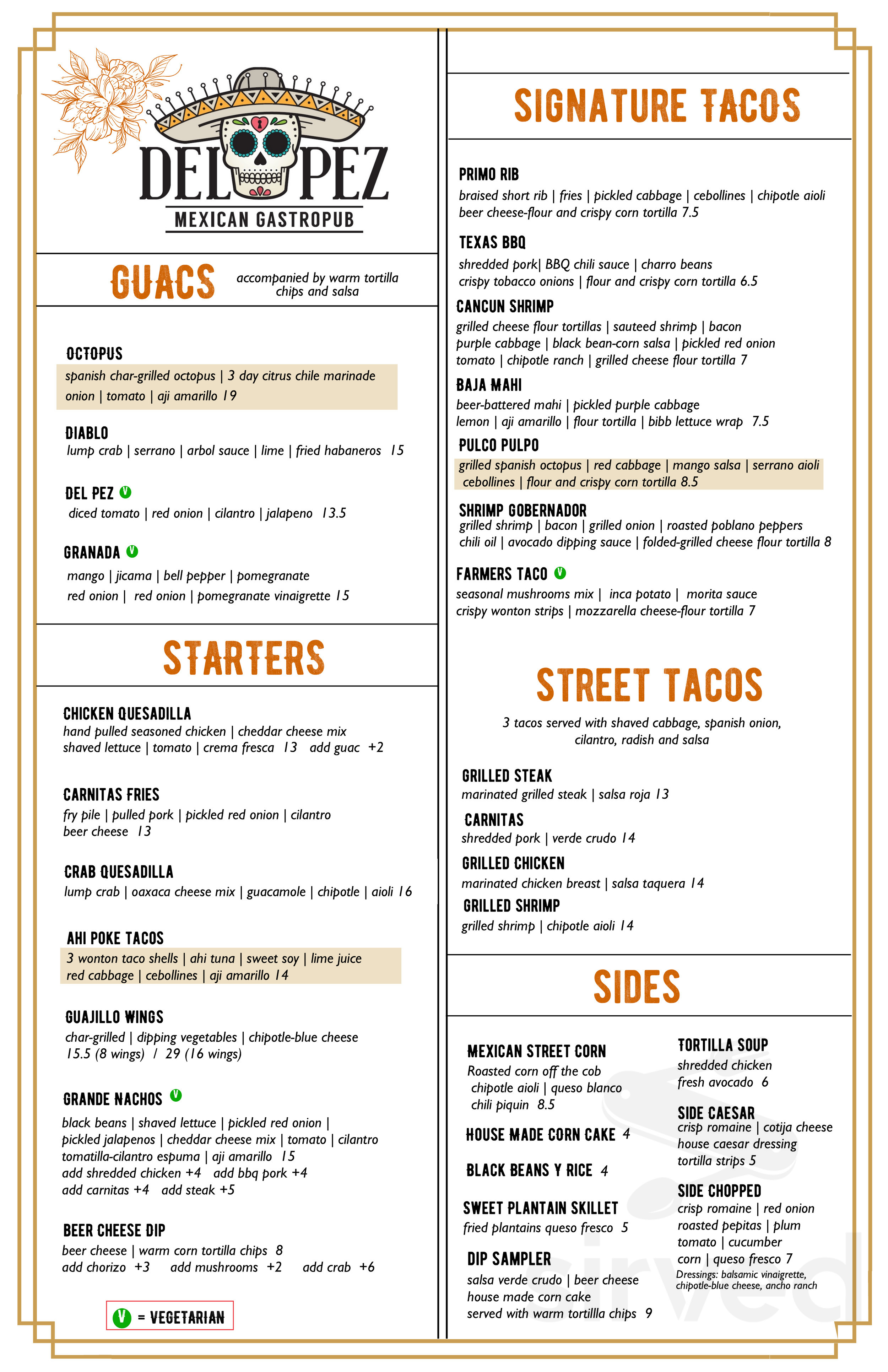Del Pez Mexican Gastropub Menu - Wilmington, Delaware | Sirved