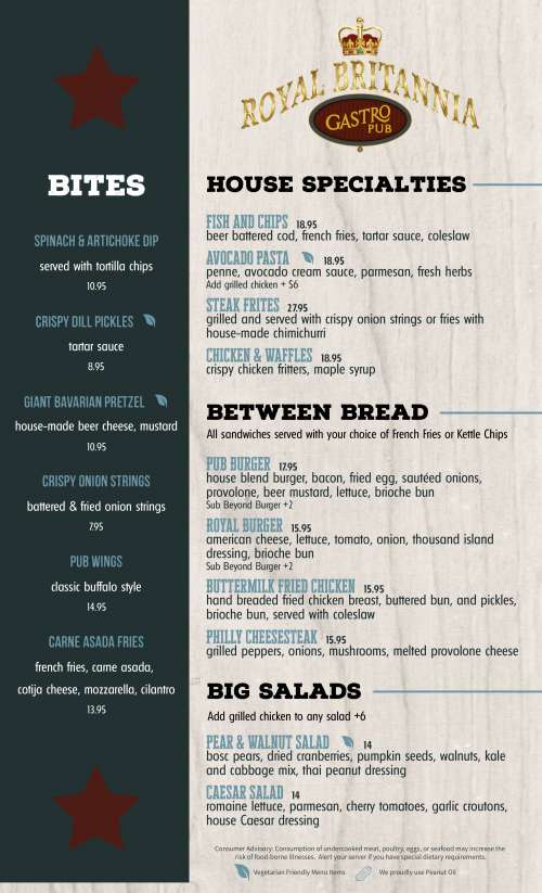 Royal Britannia Gastropub - The Venetian menu in Las Vegas, Nevada, USA