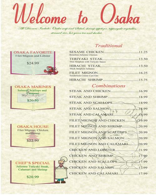 Osaka Steakhouse & Sushi Bar menu in Tulsa, Oklahoma, USA