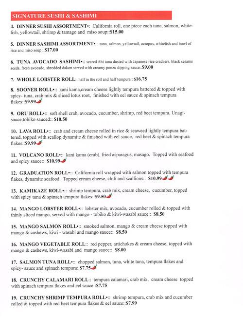 Osaka Steakhouse & Sushi Bar menu in Tulsa, Oklahoma, USA