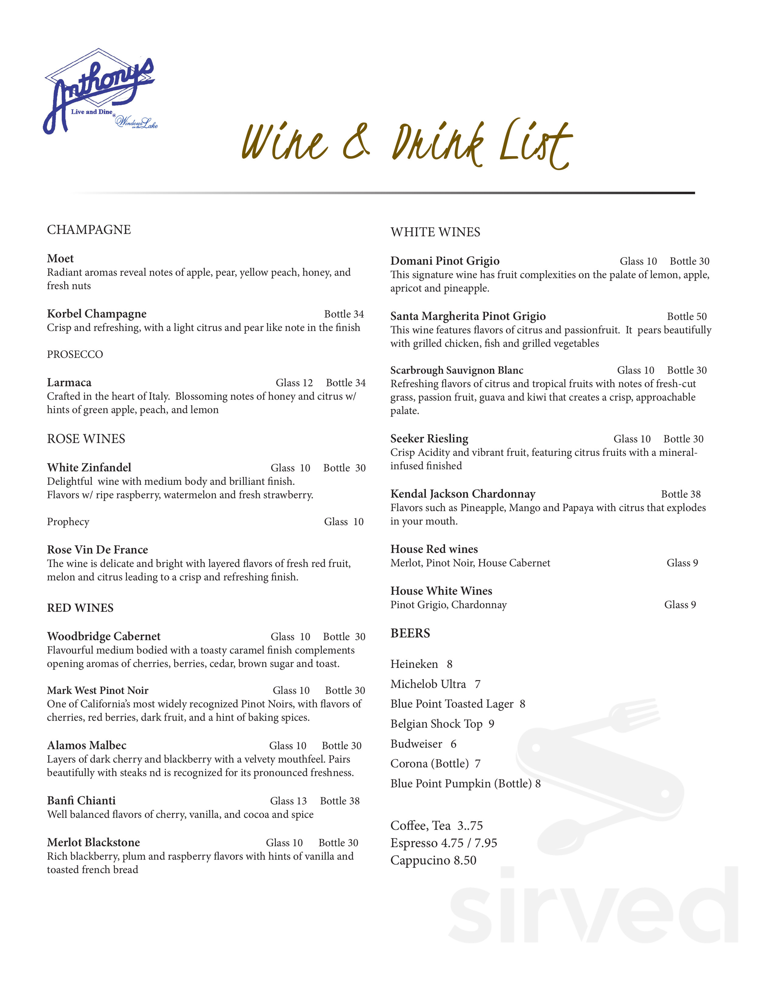 Anthony's Live menus in Lake Ronkonkoma, New York, United States