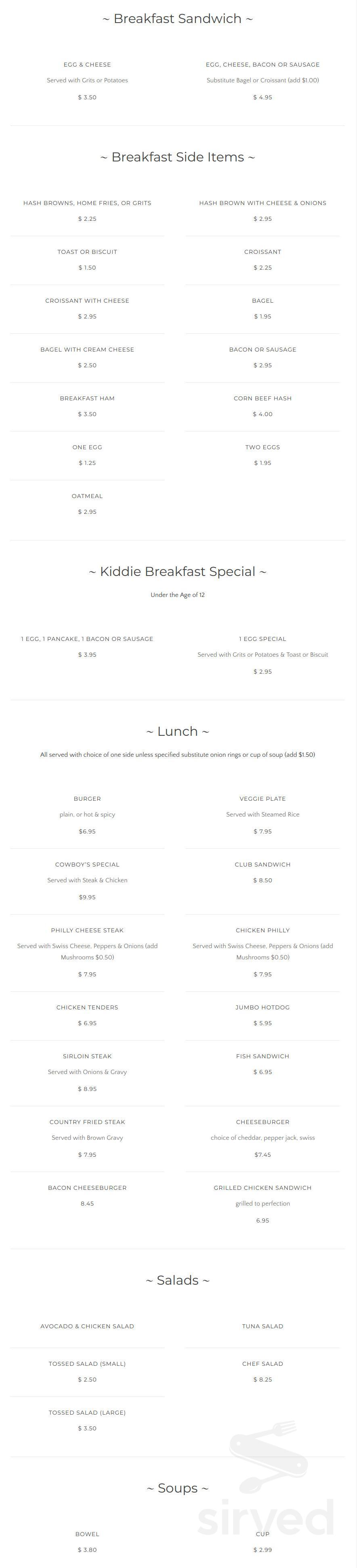 Dora Cafe menu in Mt Dora, Florida, USA