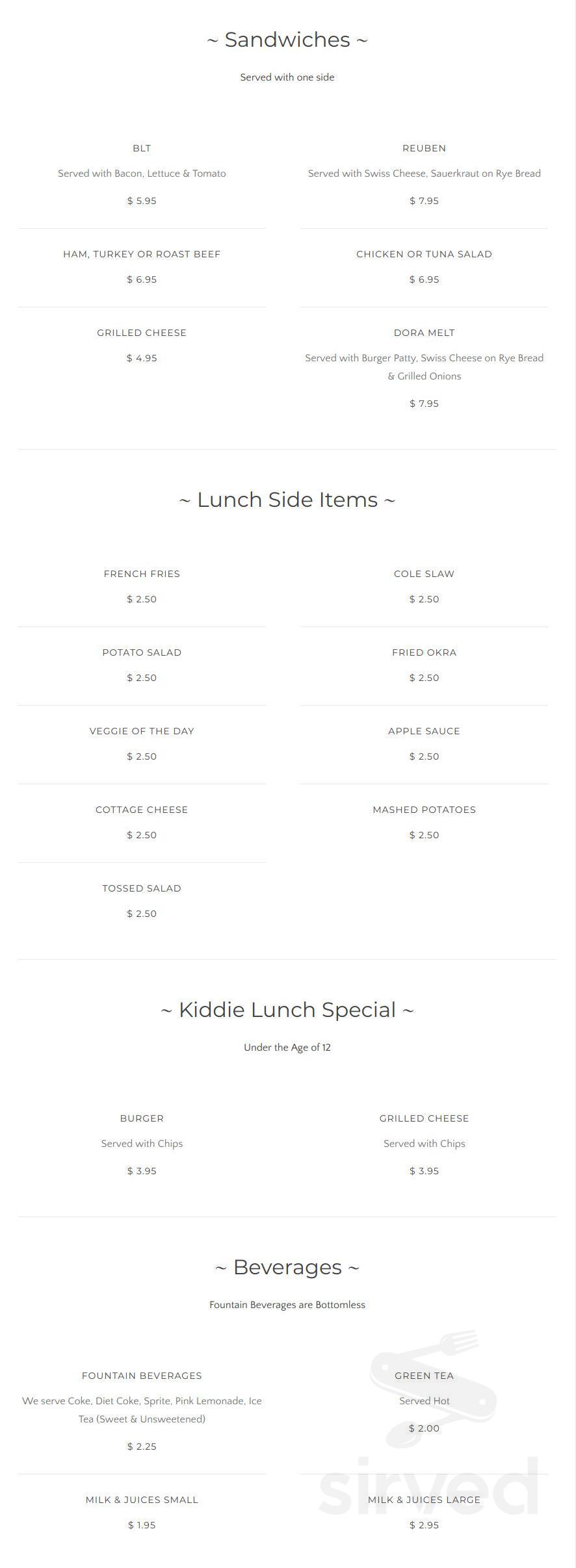 Menu for Dora Cafe in Mt Dora, FL | Sirved