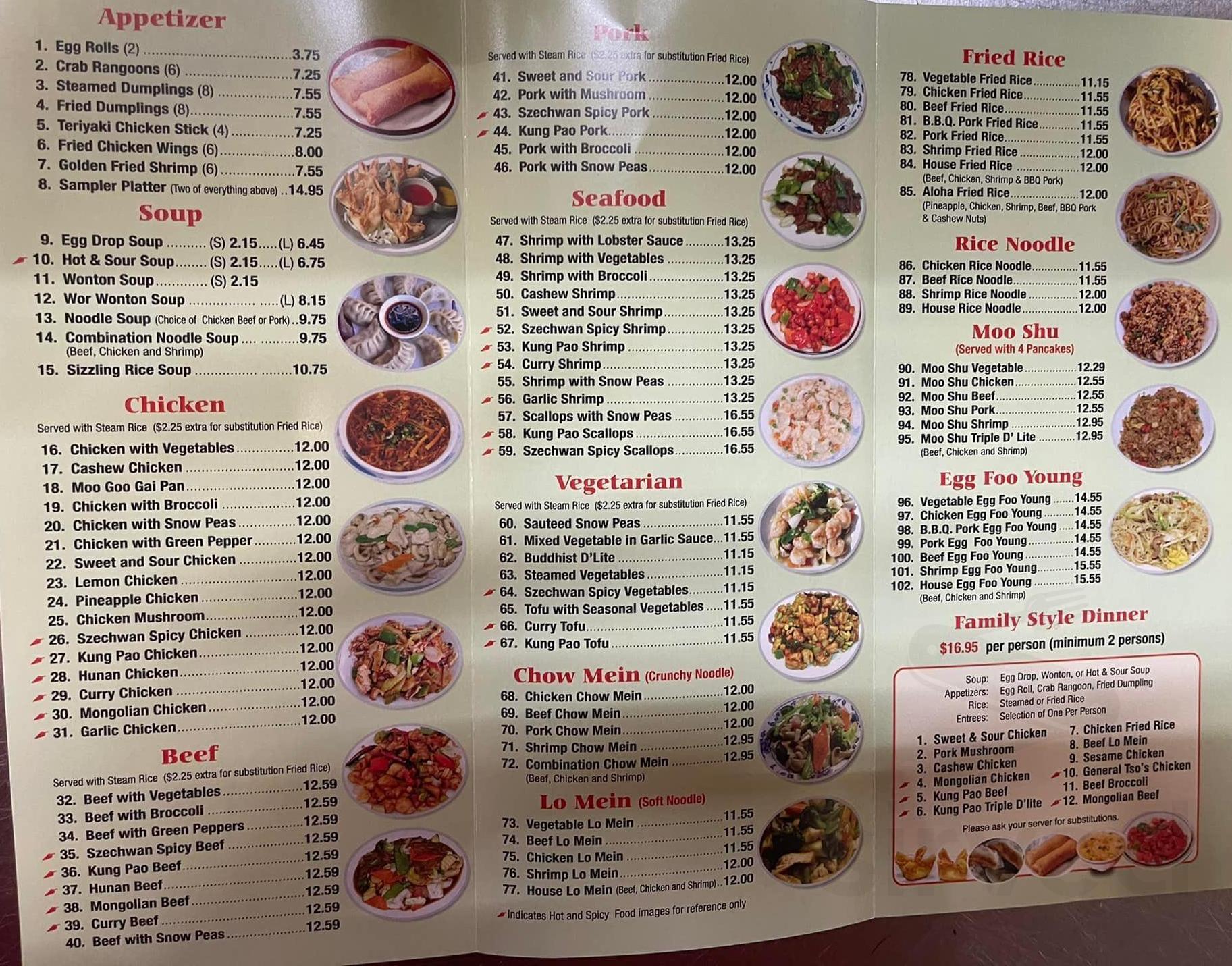 Golden Chopsticks menu in Forest City, Iowa, USA