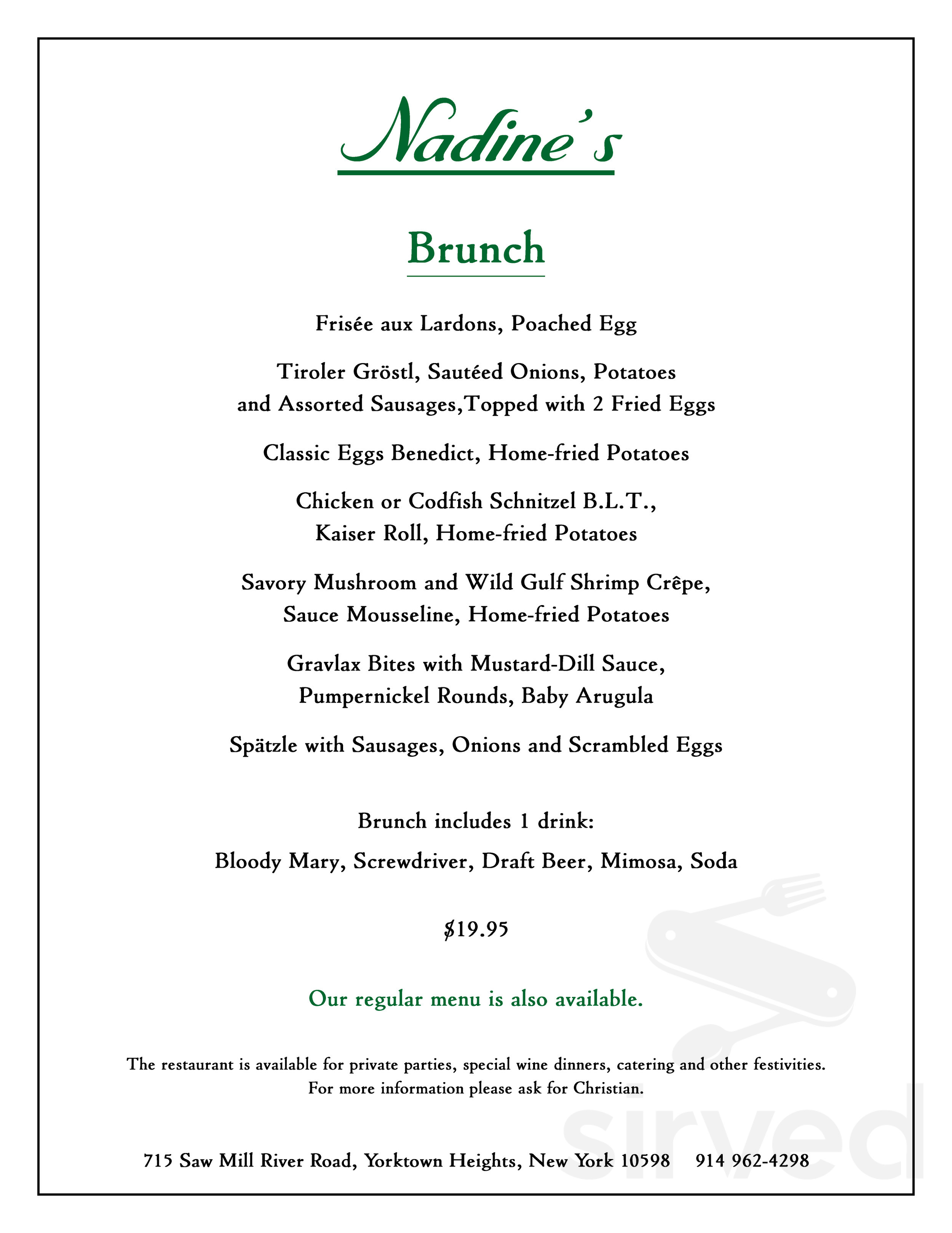 Nadine's menu in Yorktown Heights, New York, USA