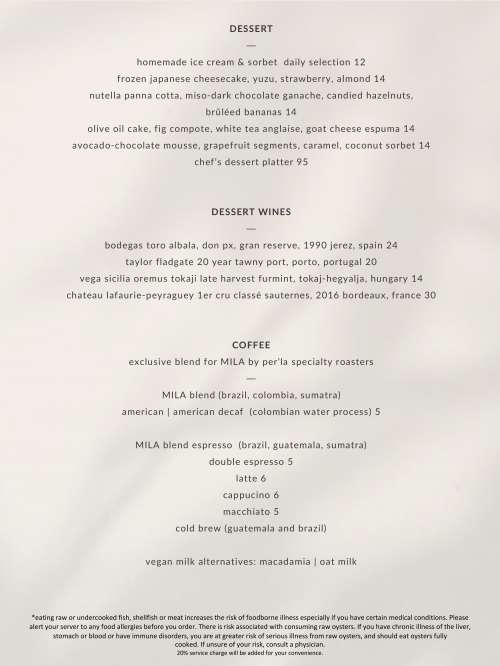 MILA Restaurant, Rooftop Lounge & Mixology Bar menu in Miami Beach ...