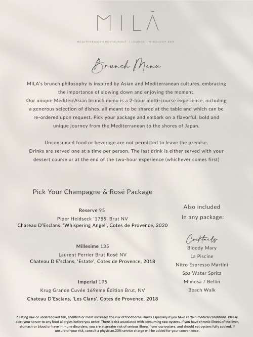MILA Restaurant, Rooftop Lounge & Mixology Bar menu in Miami Beach ...