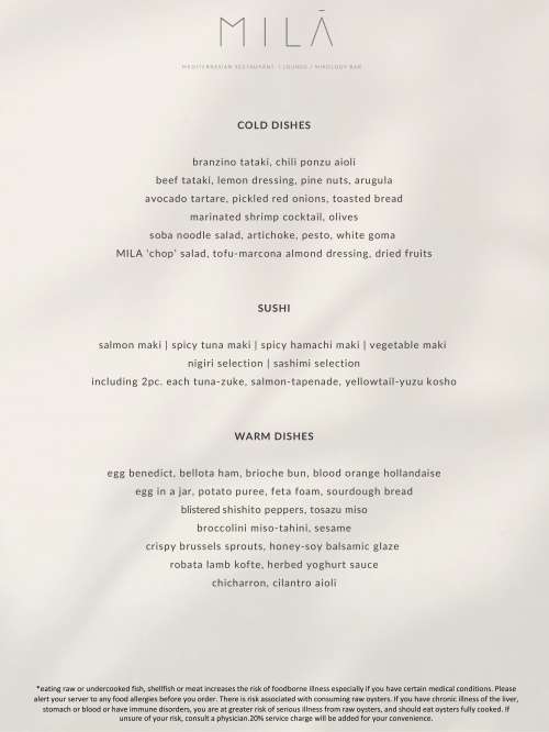 MILA Restaurant, Rooftop Lounge & Mixology Bar menu in Miami Beach ...
