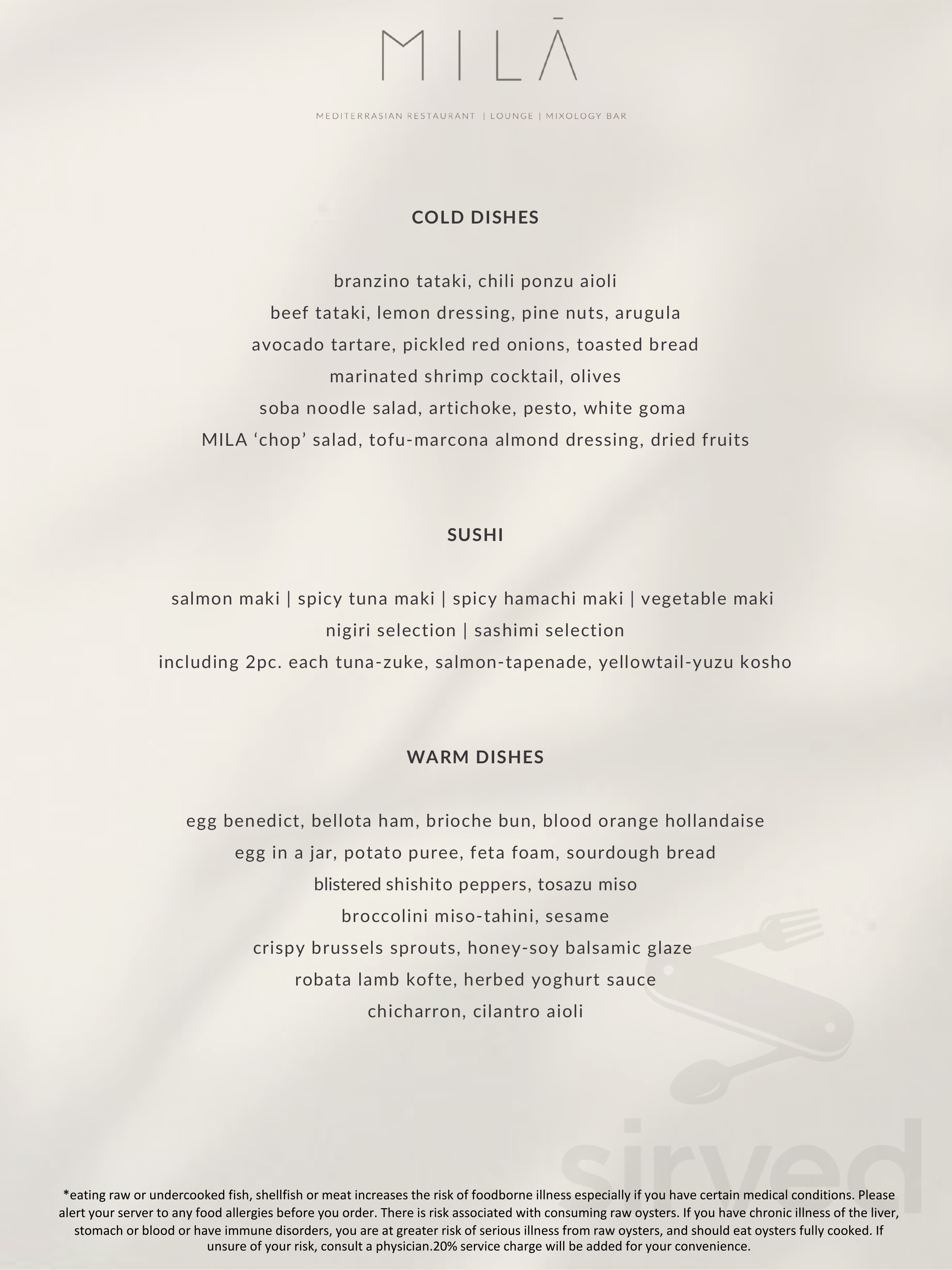 Menu - Miami Beach FL's MILA Restaurant, Rooftop Lounge & Mixology Bar ...