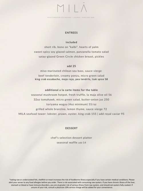 MILA Restaurant, Rooftop Lounge & Mixology Bar menu in Miami Beach ...