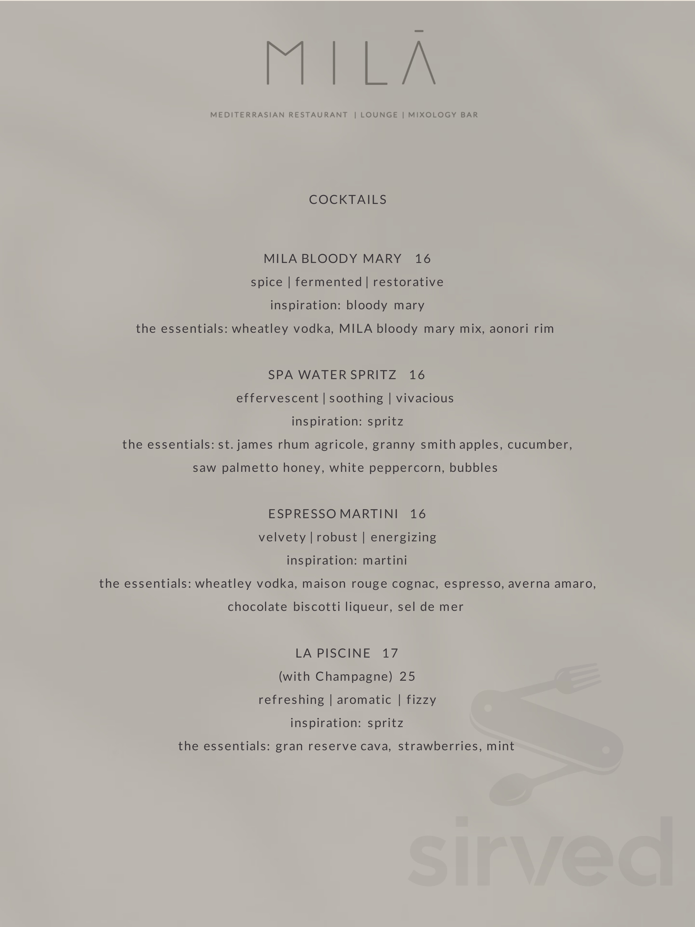 MILA Restaurant, Rooftop Lounge & Mixology Bar menus in Miami Beach ...