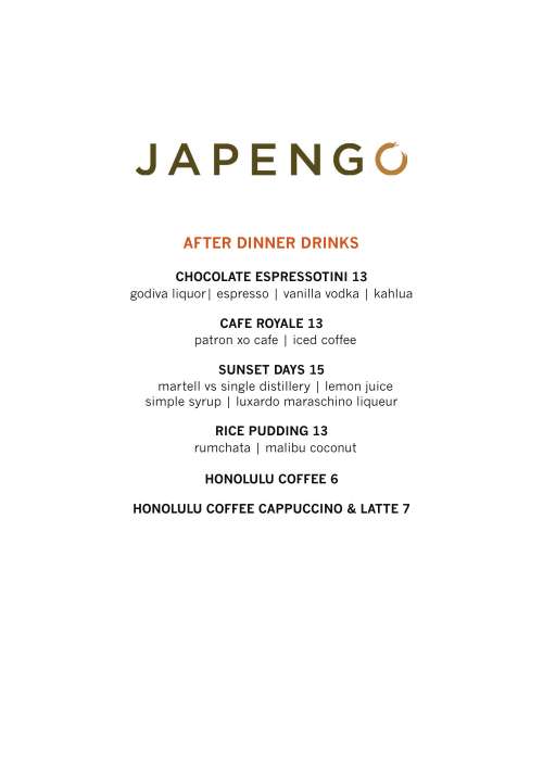 Japengo menu in Lahaina, Hawaii, USA