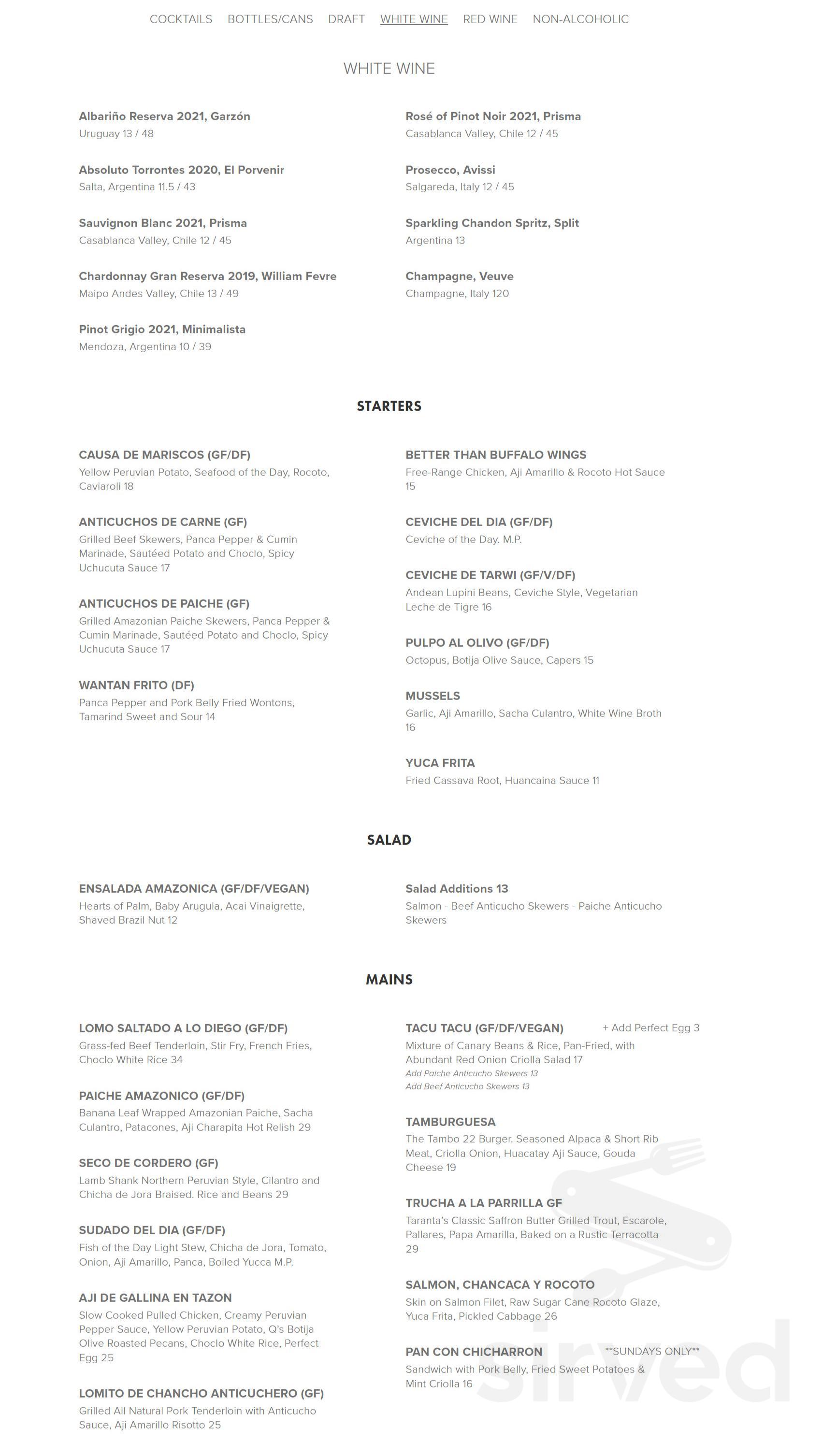 Tambo 22 Restaurant & Bar menu in Chelsea, Massachusetts, USA