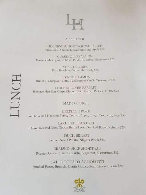 Langdon Hall Dining Room menu in Cambridge, Ontario, Canada