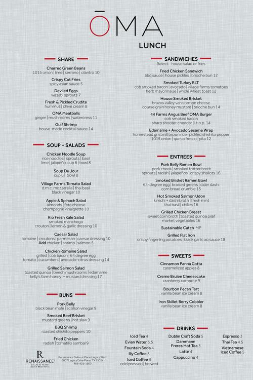 OMA menu in Plano, Texas, USA