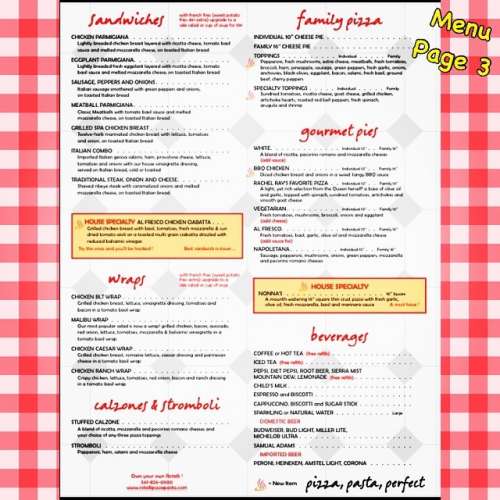 Rotelli menu in Pompano Beach, Florida, USA