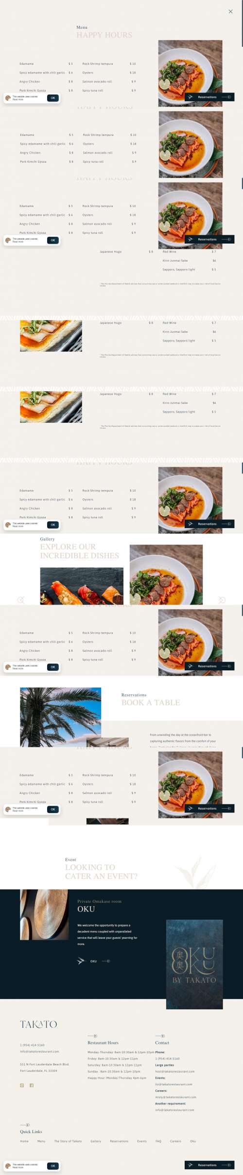 TAKATO menu in Fort Lauderdale, Florida, USA