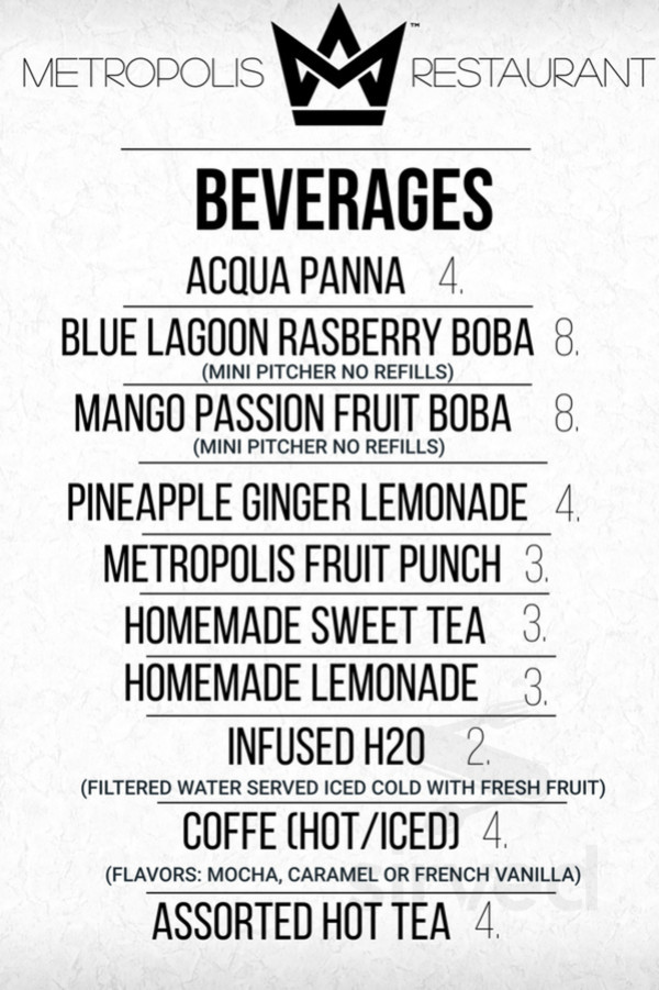 Menu - Wyncote PA's Metropolis Restaurant | Sirved