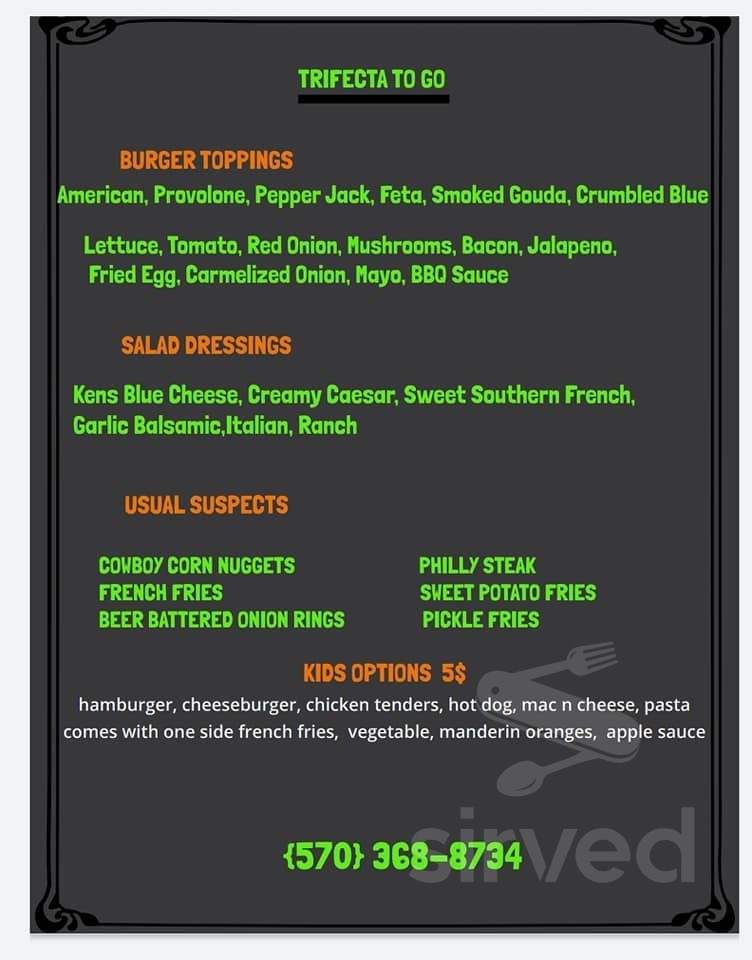 Trifecta menus in Montoursville, Pennsylvania, United States