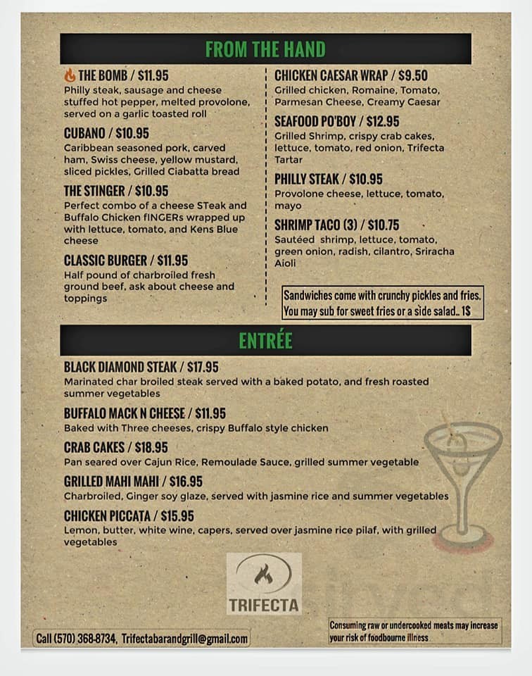 Trifecta menus in Montoursville, Pennsylvania, United States