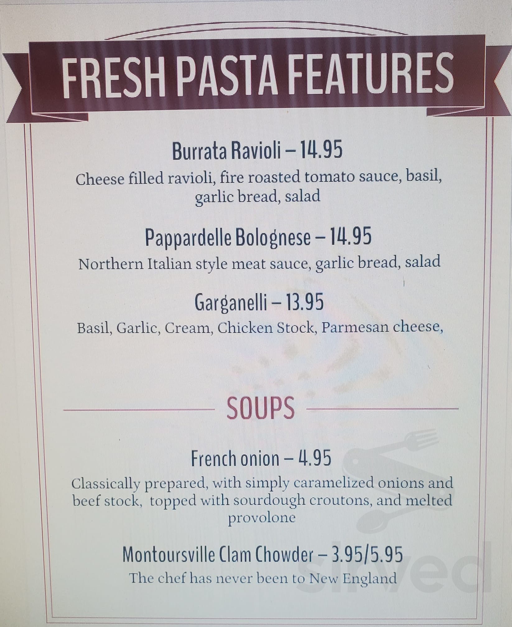 Trifecta menus in Montoursville, Pennsylvania, United States