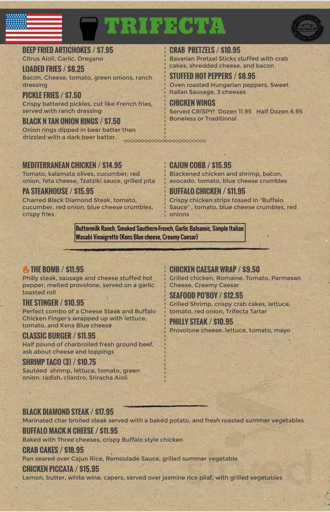 Trifecta menus in Montoursville, Pennsylvania, United States