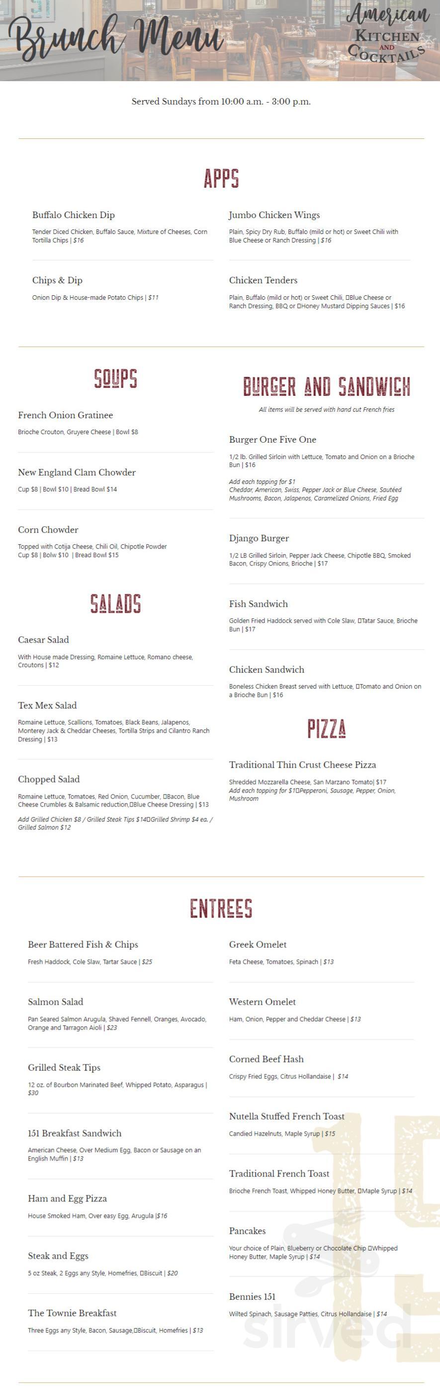 Grille 151 menu in Weymouth, Massachusetts, USA