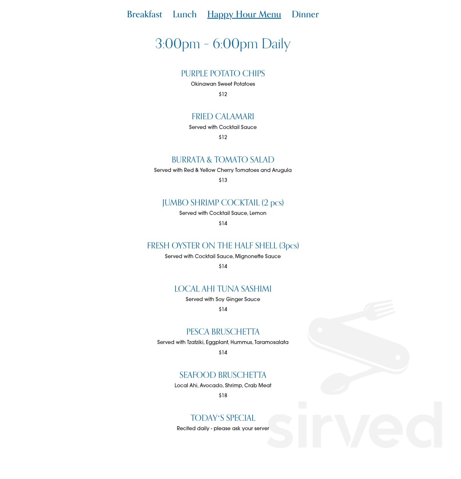 PESCA Waikiki Beach menus in Honolulu, Hawaii, United States