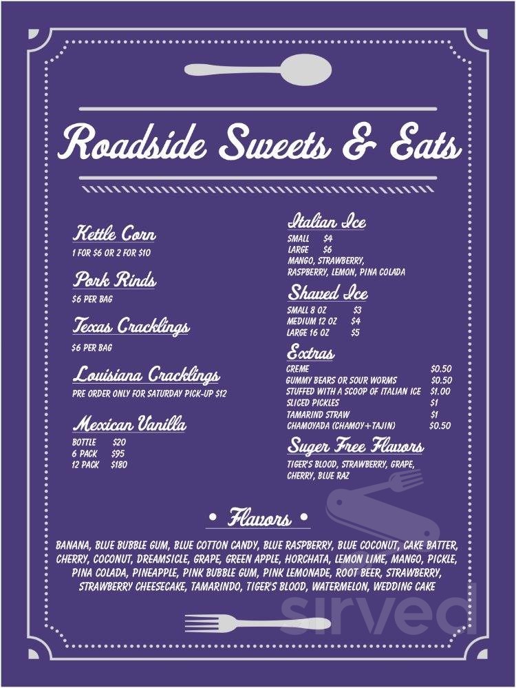 Roadside Sweets And Eats menu in Cypress, Texas, USA
