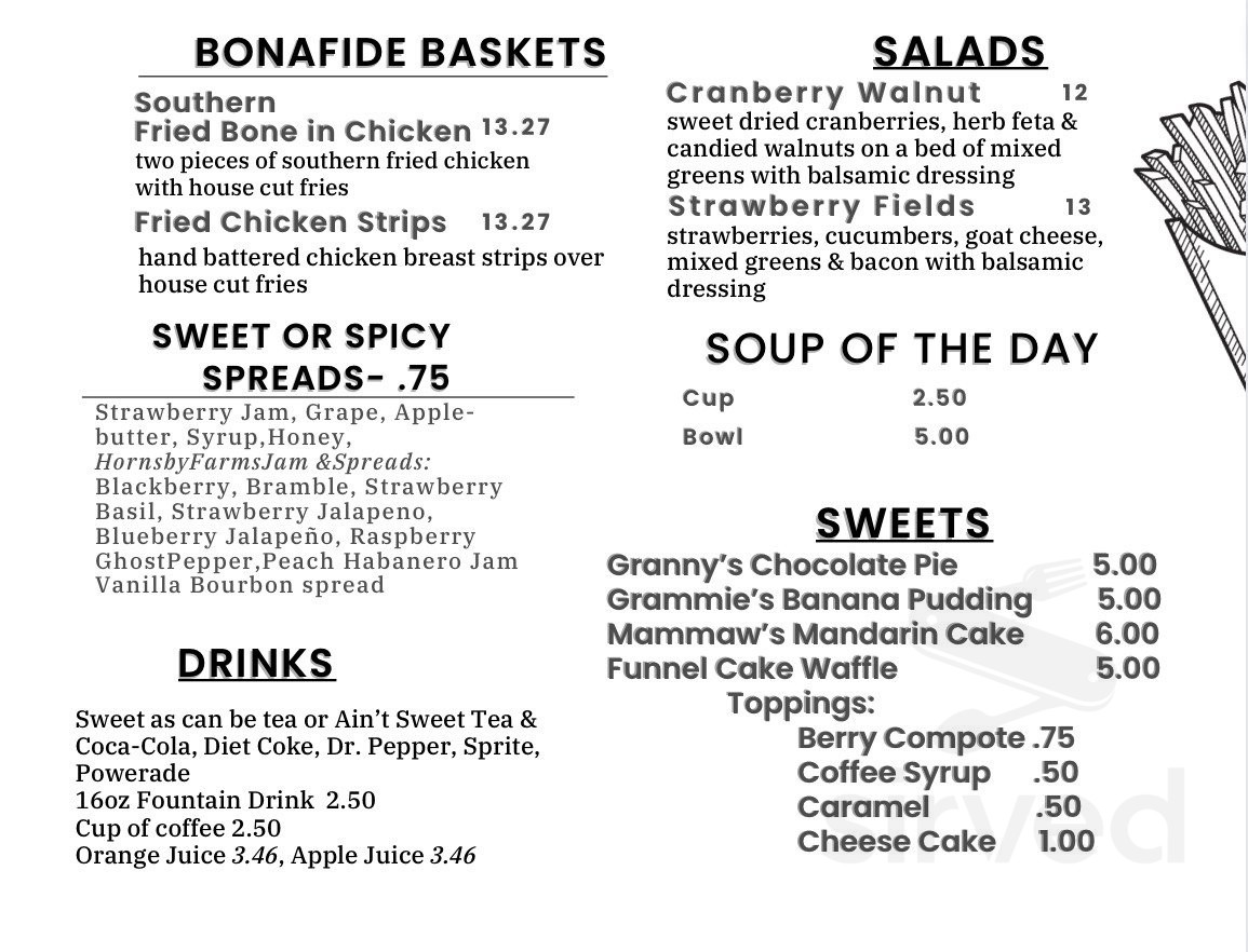 Menu for Sycamore Restaurant Group in Montgomery, AL | Sirved