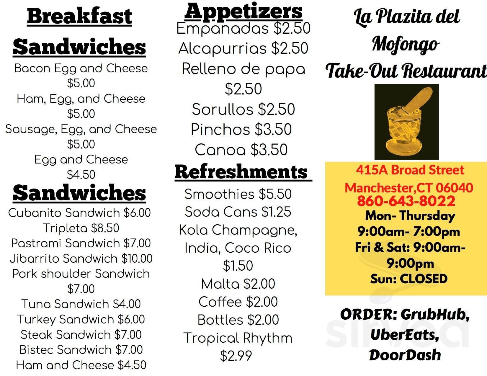 La Plazita Del Mofongo menus in Manchester, Connecticut, United States