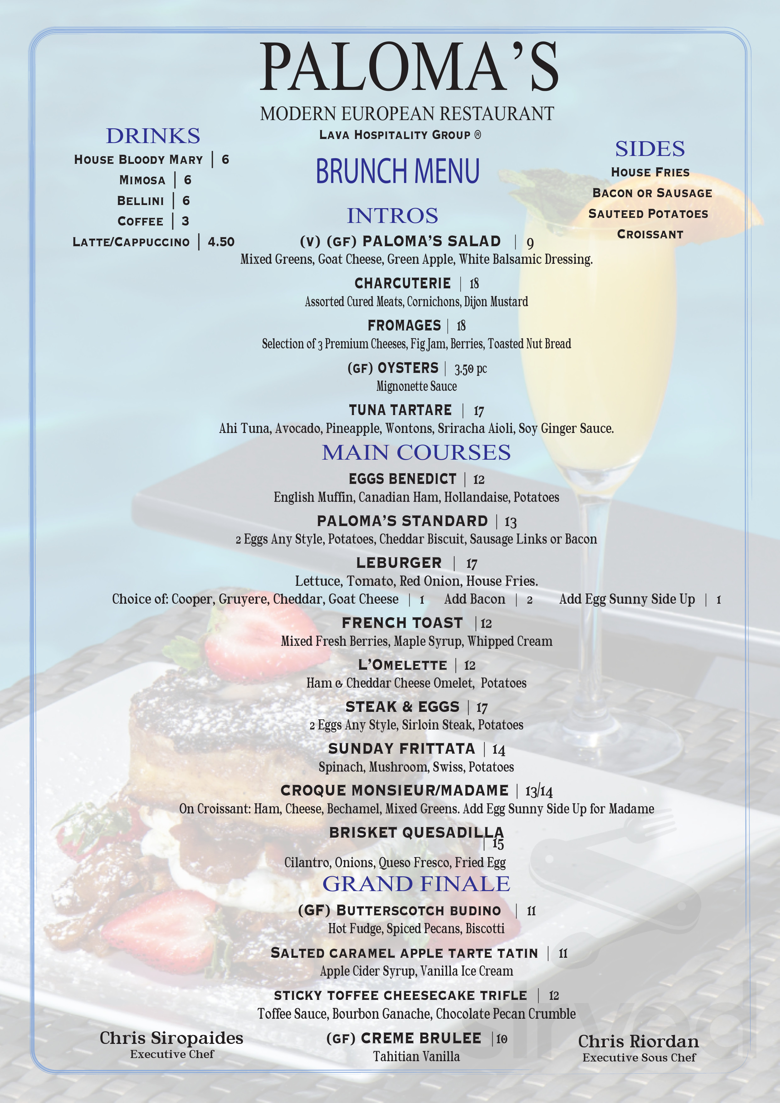 Paloma's menu in Phoenixville, Pennsylvania, USA