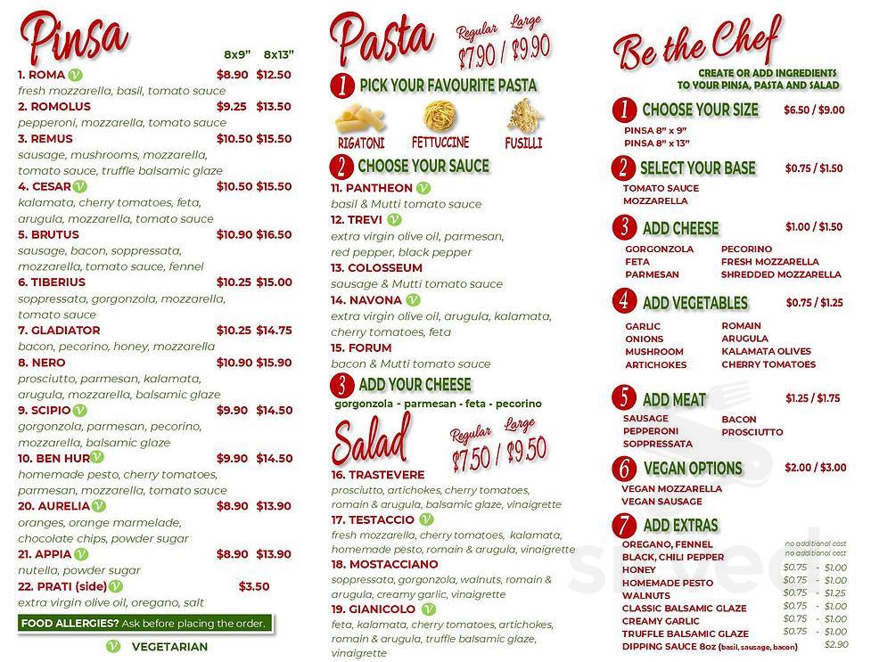 The Original Pinsaria menu in Bloomington, Illinois, USA