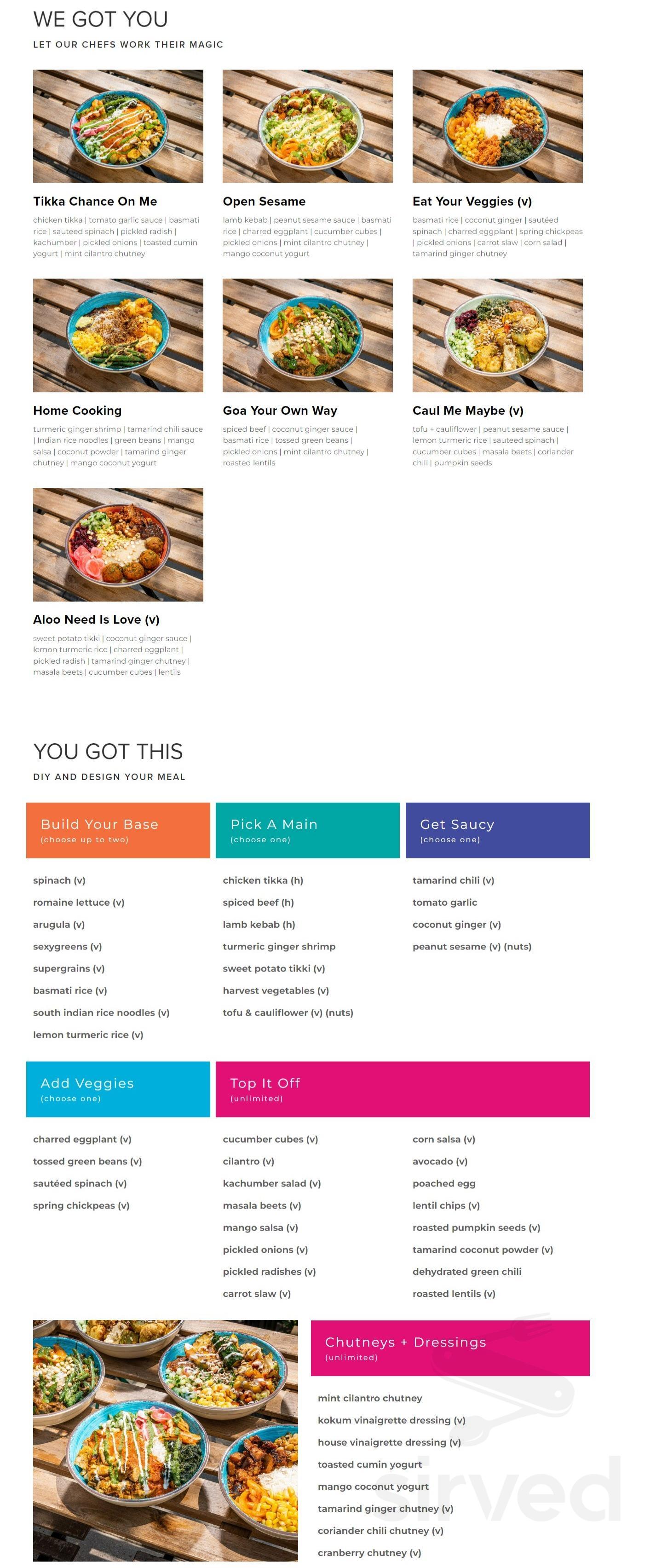 RASA menu in Arlington, Virginia, USA