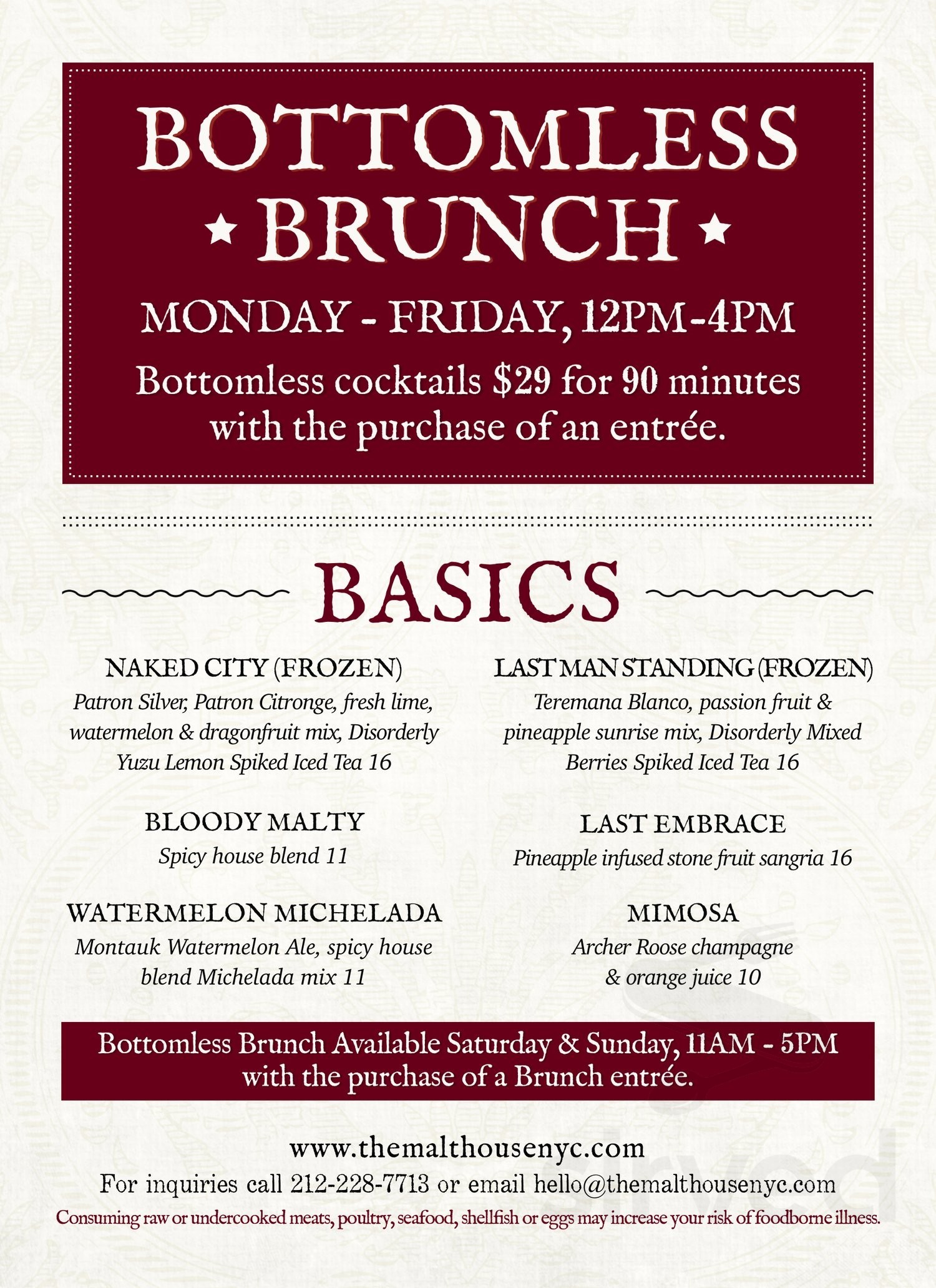 The Malt House menus in New York, New York, United States