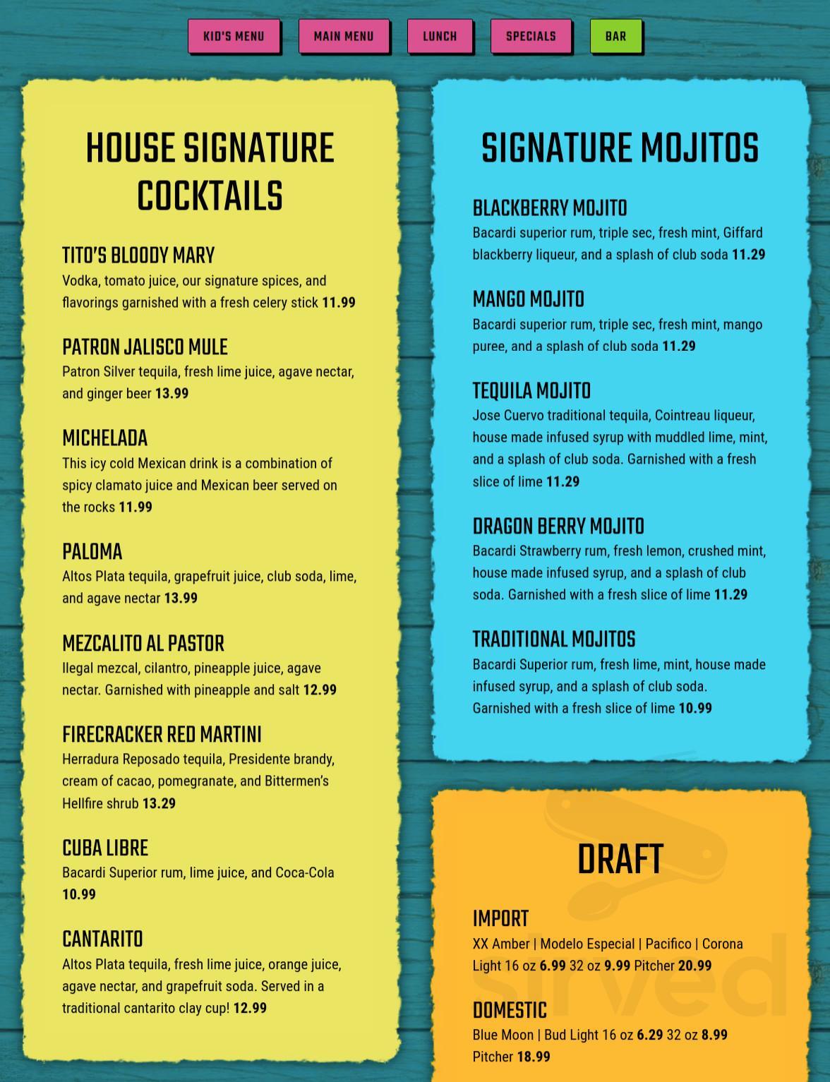 Torito Mexican Restaurant menu in Danvers, Massachusetts, USA