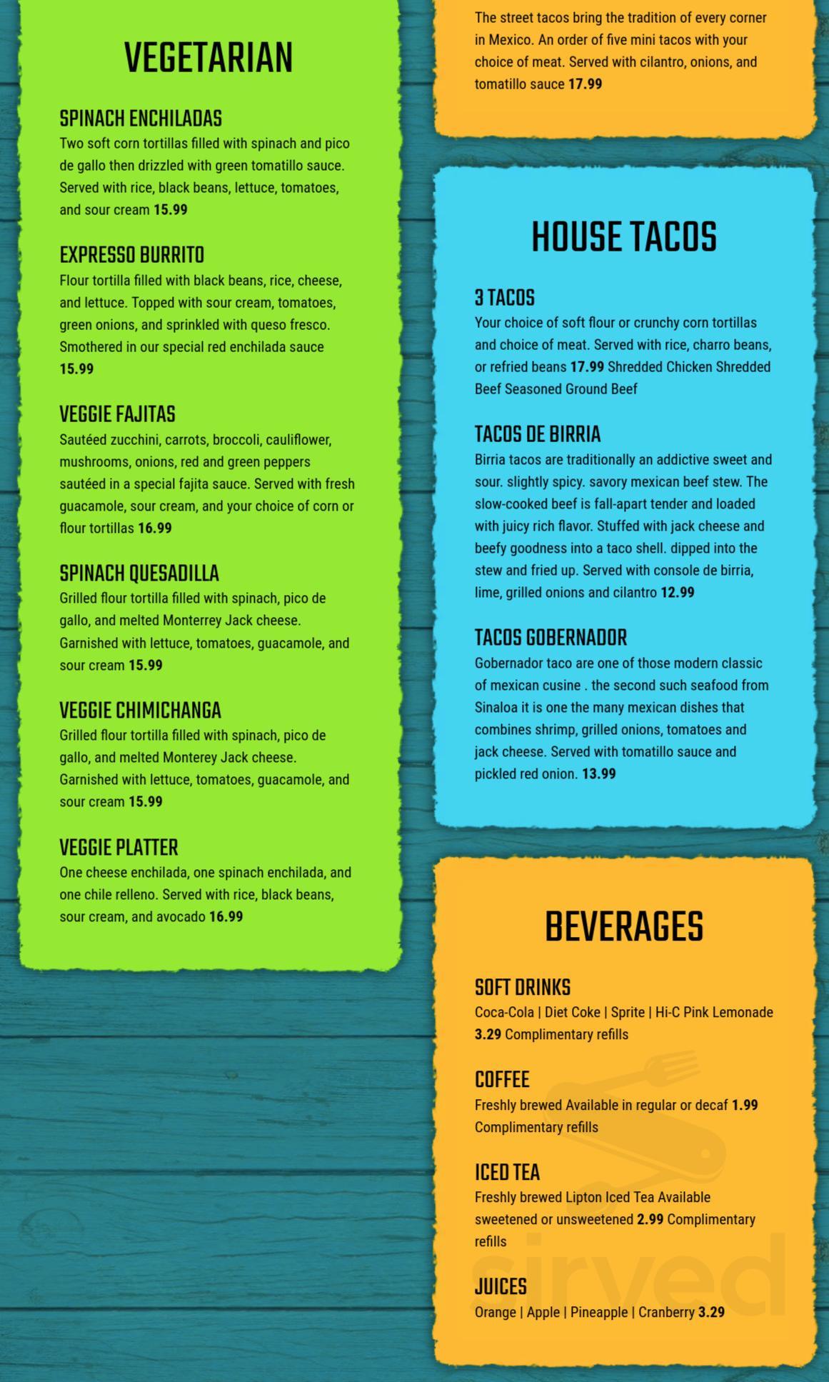 Torito Mexican Restaurant menu in Danvers, Massachusetts, USA