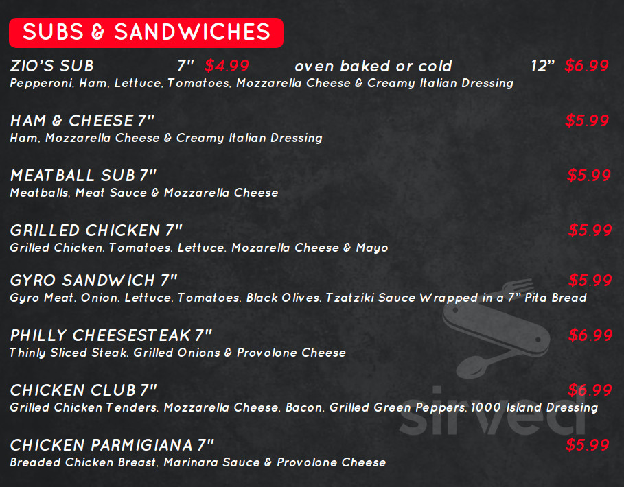 Zio Al's Pizza & Pasta menu in Dallas, Texas, USA