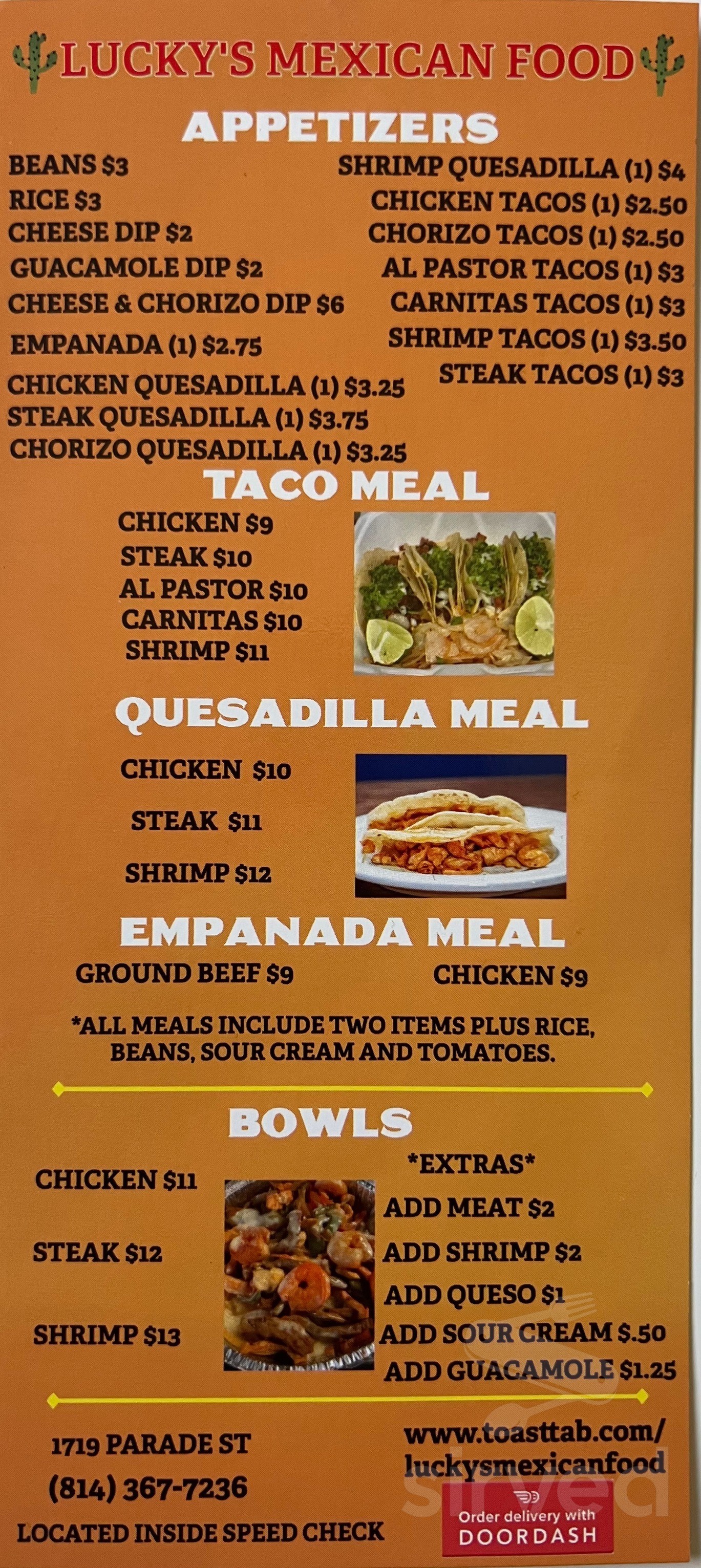 Lucky’s Mexican Food menus in Erie, Pennsylvania, United States