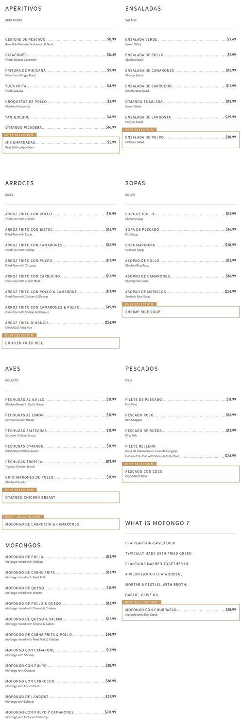 D'Mangu menu in Rochester, New York, USA