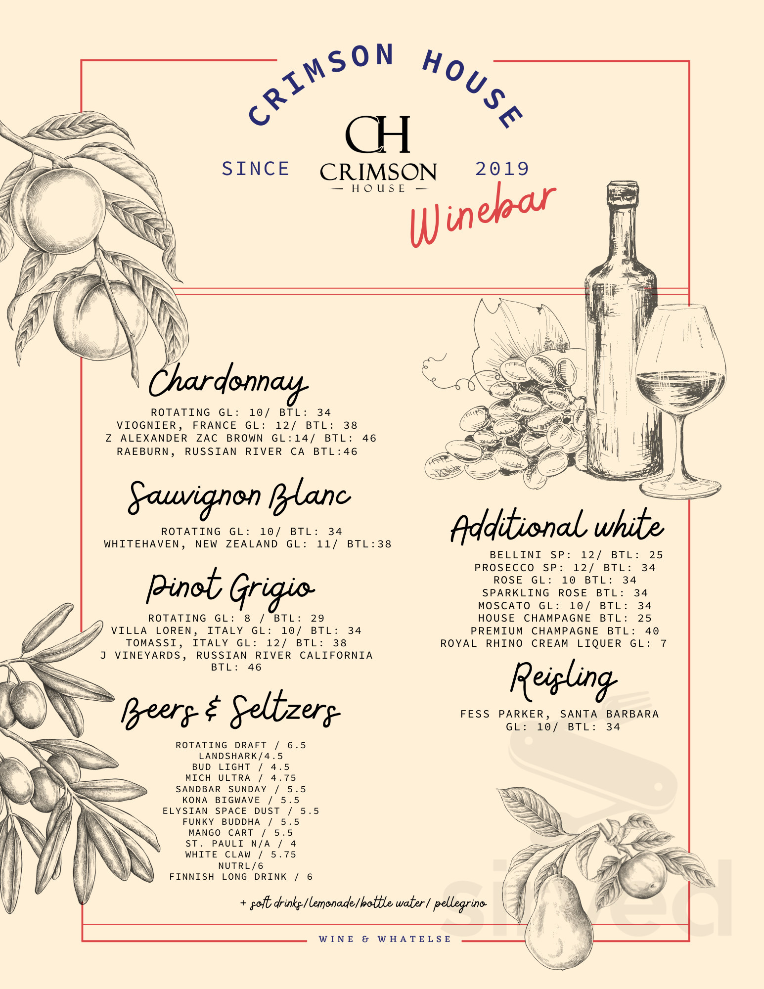 Crimson House menu in New Smyrna Beach, Florida, USA