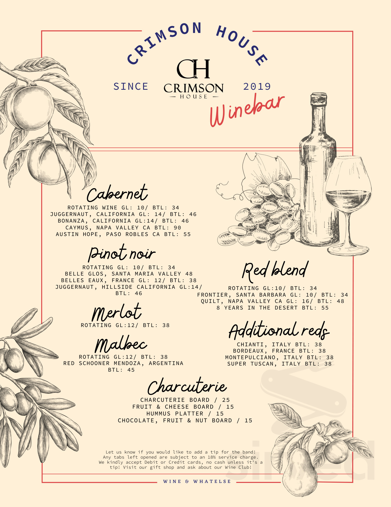 Menu - New Smyrna Beach FL's Crimson House | Sirved