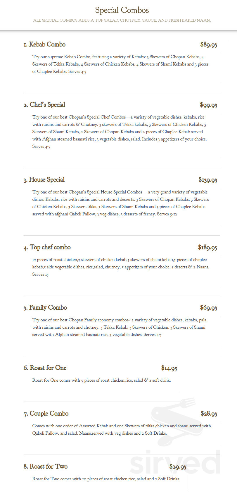 Afghan Chopan Bakery & Diner menu in Richmond, British Columbia, Canada