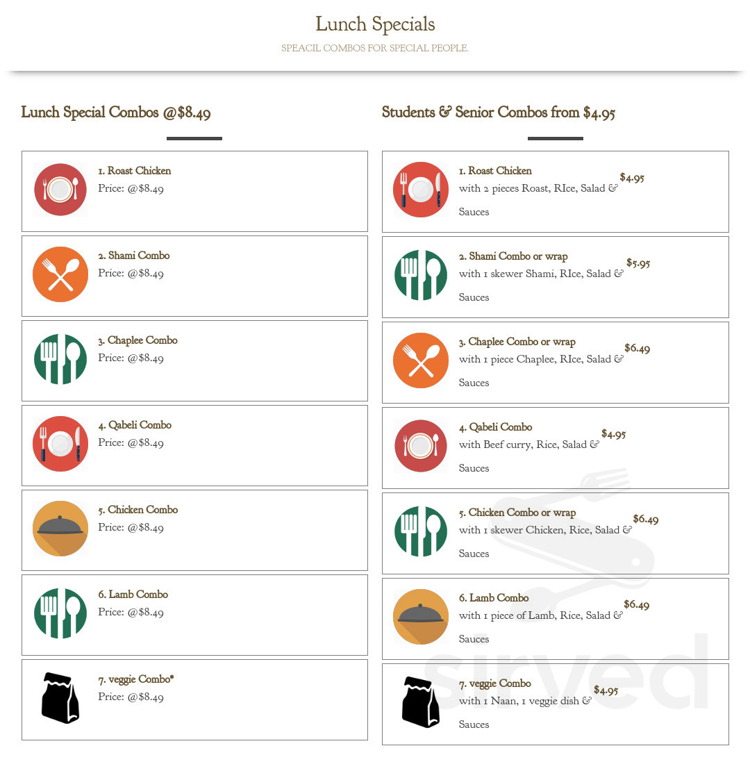 Afghan Chopan Bakery & Diner menu in Richmond, British Columbia, Canada