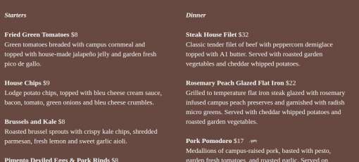 Menu for The Keeter Center-Dining in Point Lookout, MO | Sirved