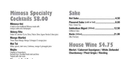 Menu for Mimosa in Springfield, IL | Sirved