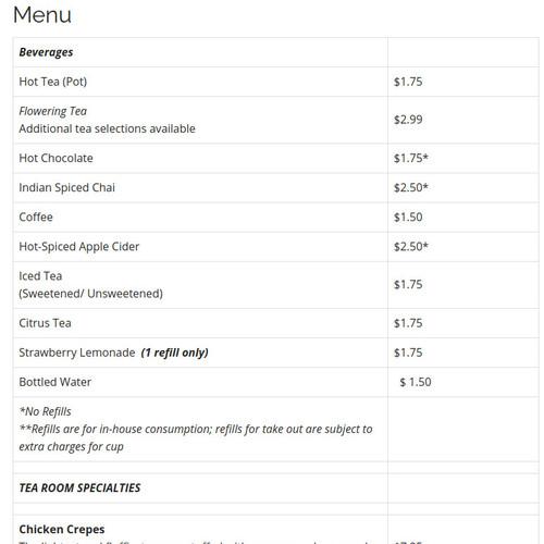 Sweetest Things Tea Room menu in Athens, Alabama, USA