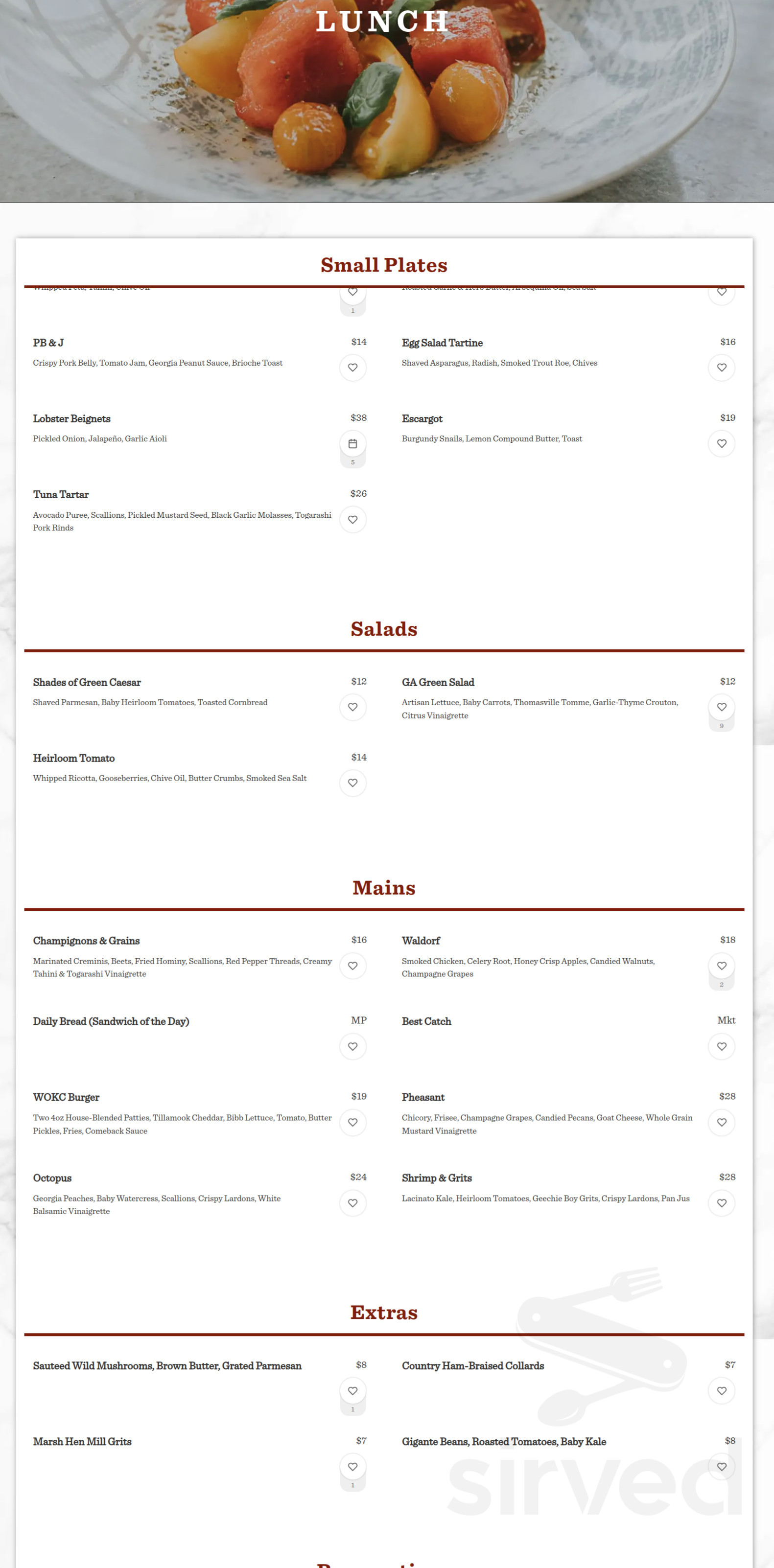 Menu - Atlanta GA's White Oak Kitchen & Cocktails | Sirved